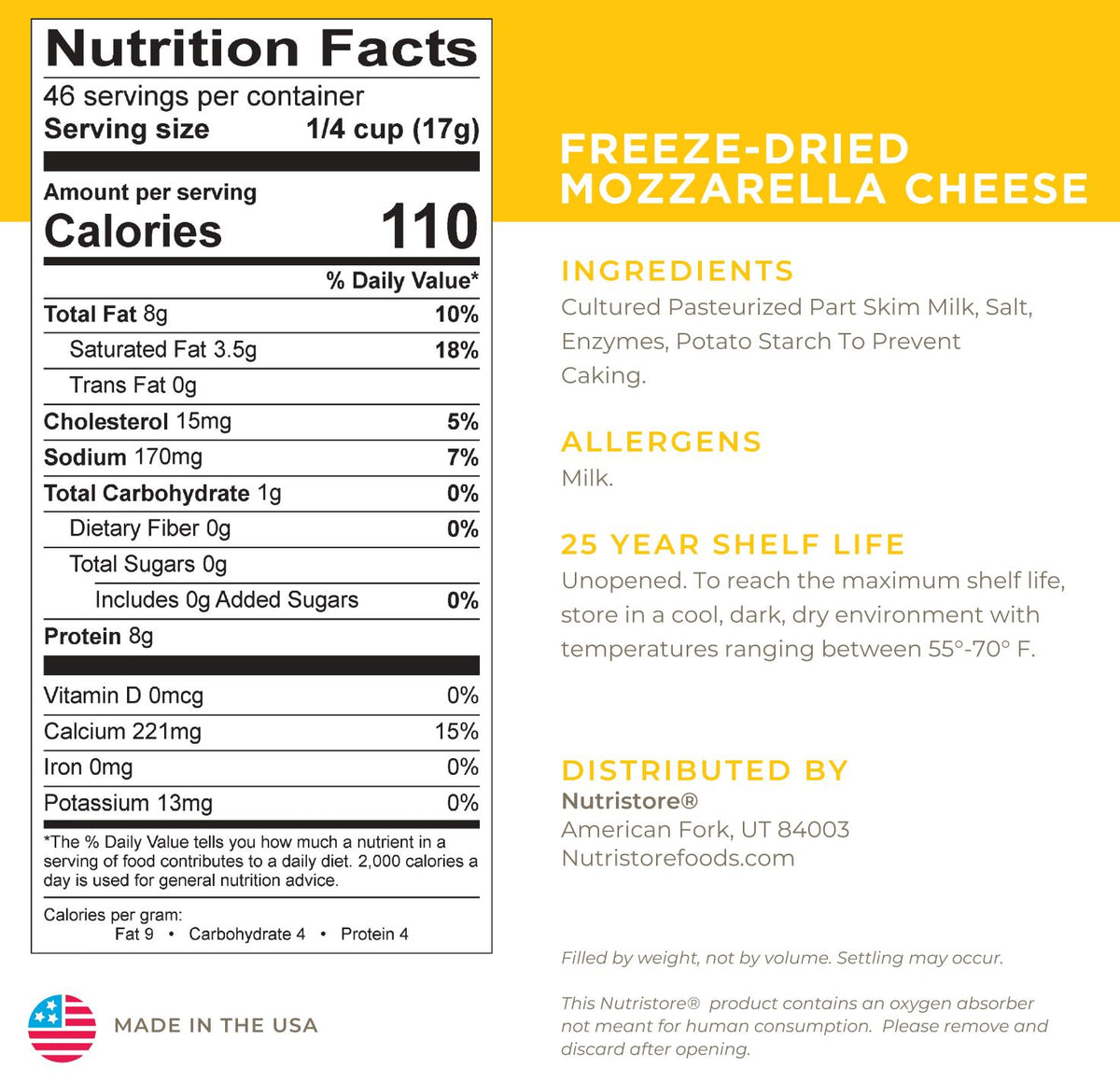 Mozzarella Cheese Freeze Dried - #10 Can – Nutristore Foods