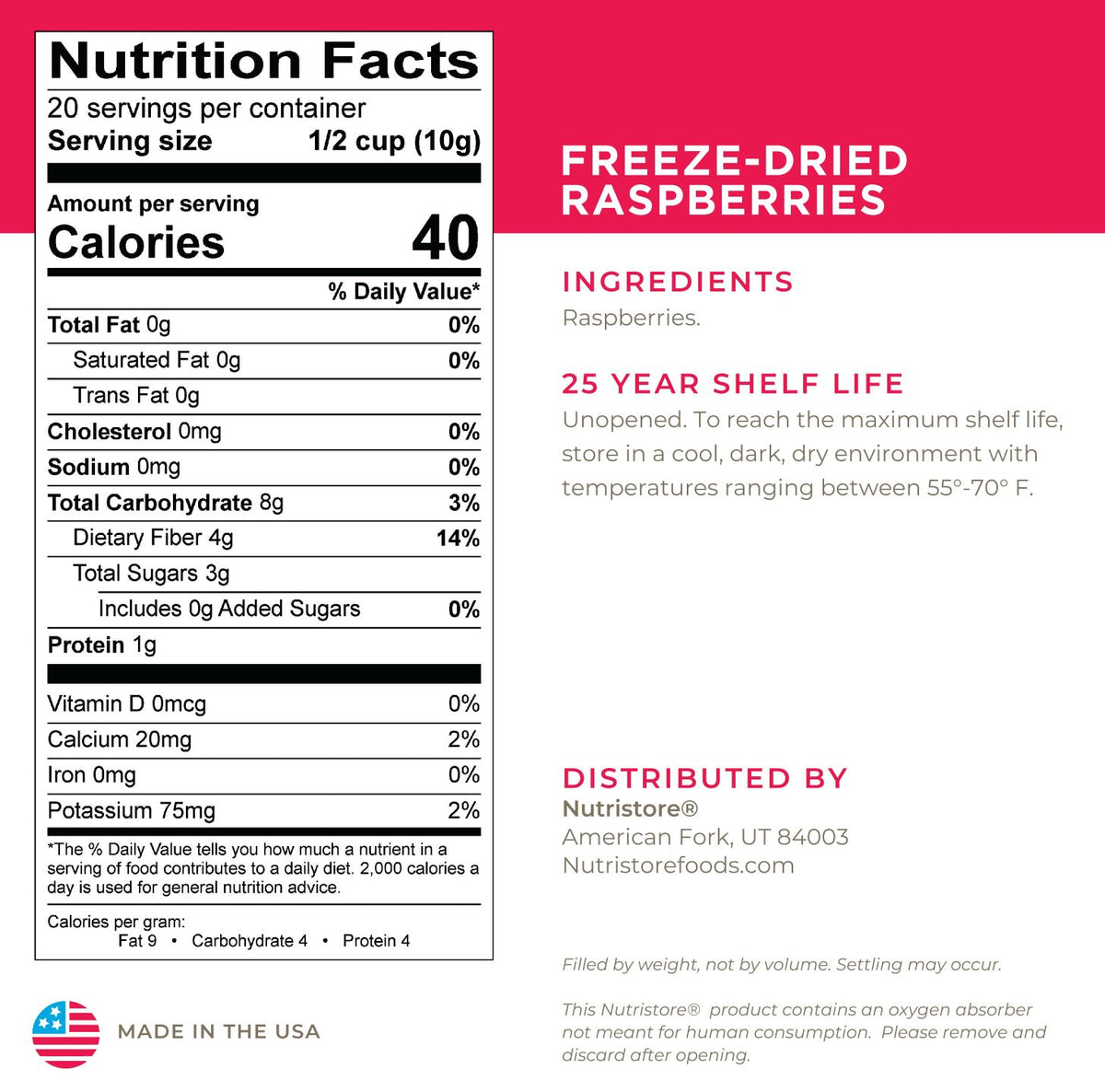 Raspberries Freeze Dried - #10 Can | 25 Year Shelf-Life | Made in USA ...